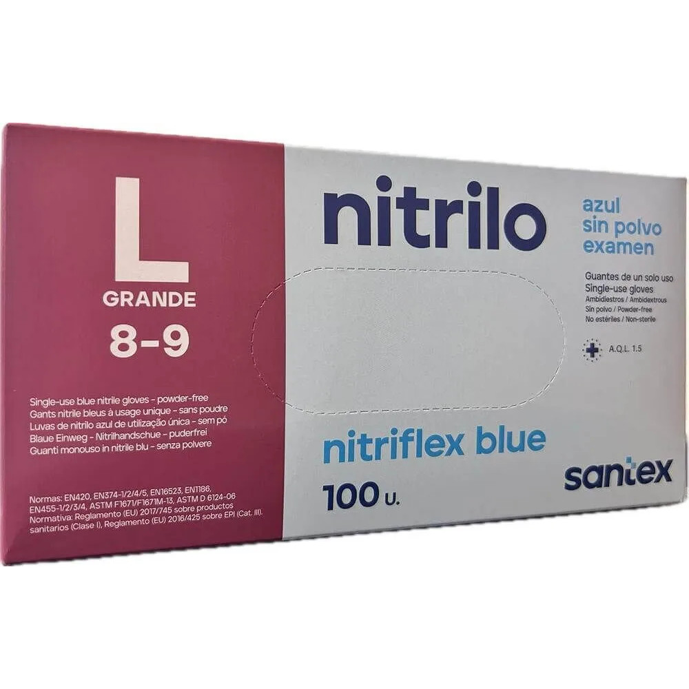 РЪКАВИЦИ НИТРИЛНИ НЕСТЕРИЛНИ NITRILO NITRIFLEX BLUE L 8-9 х 100 бр ...
