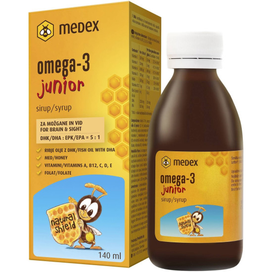 ОМЕГА 3 JUNIOR сироп за мозъка и зрението за деца 3+ г 140 мл MEDEX ...