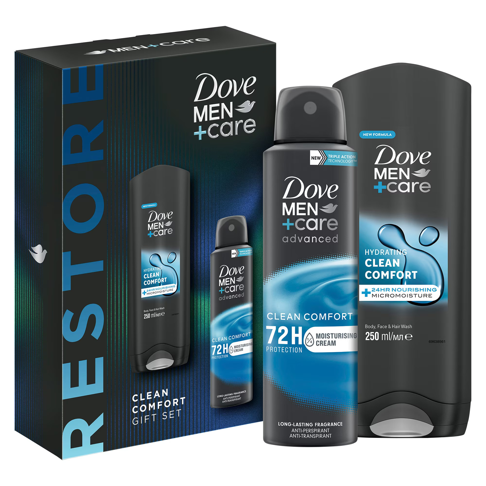 ДАВ MEN+CARE CLEAN COMFORT ПРОМО КОМПЛЕКТ душ гел за тяло за мъже 250 ...