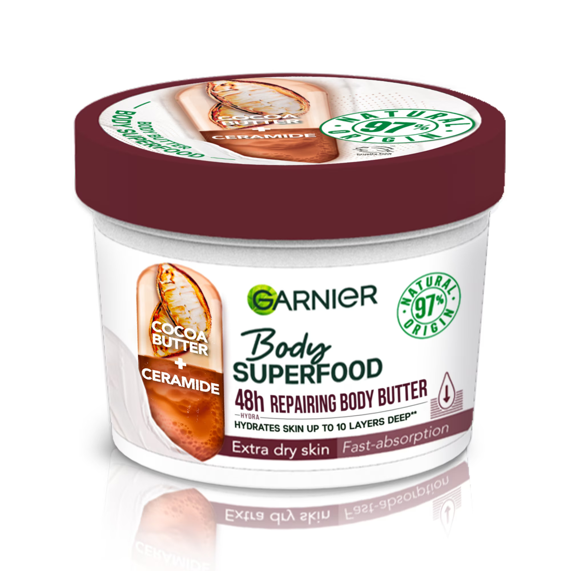 ГАРНИЕ BODY SUPERFOOD 48H REPAIRING BUTTER COCOA & CERAMIDE бързо ...