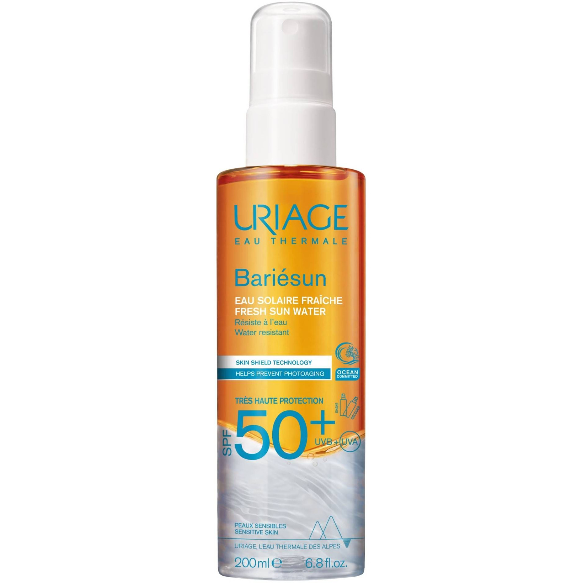 URIAGE BARIESUN FRESH SUN WATER SPF50+ освежаваща слънцезащитна вода за чувствителна кожа на ...