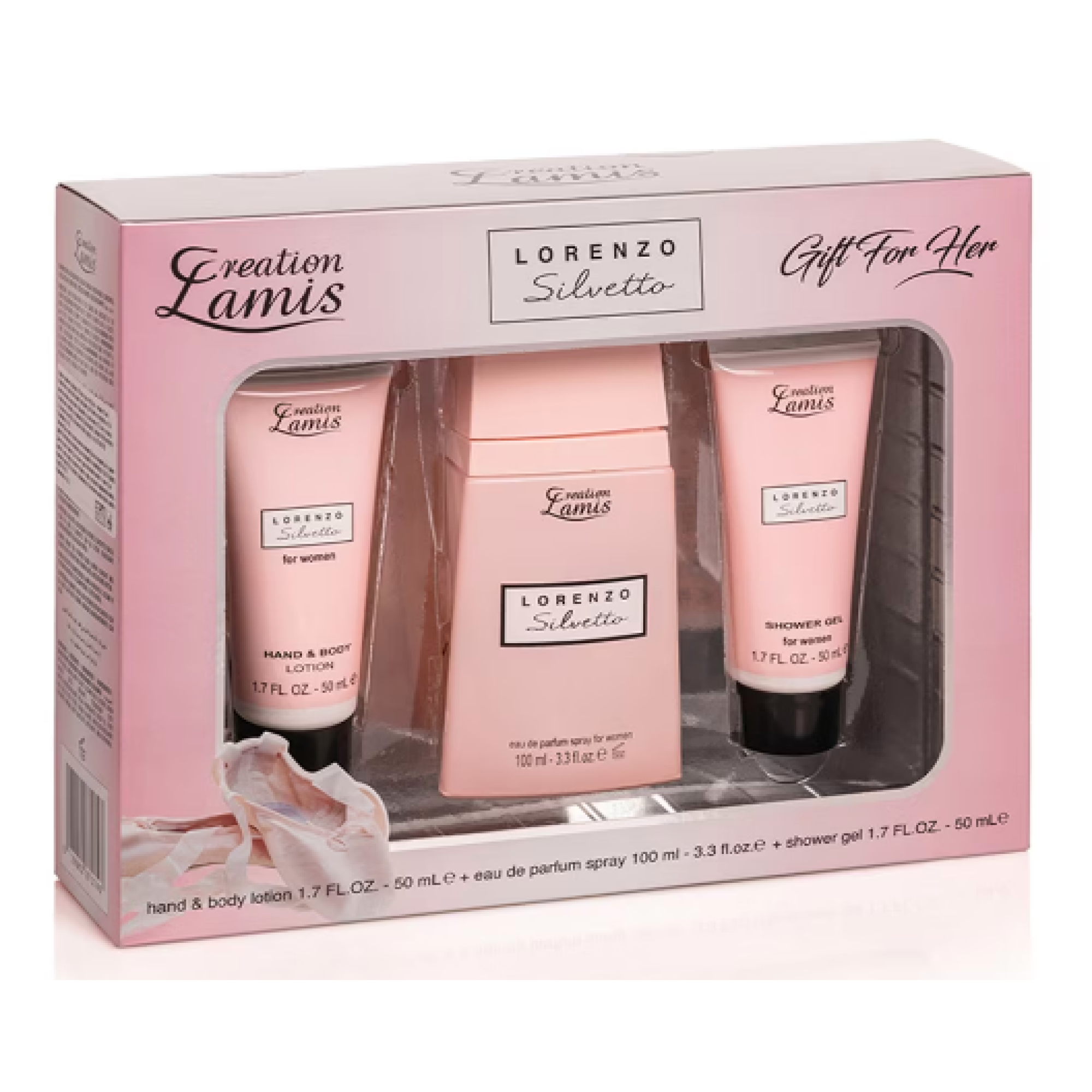 CREATION LAMIS LORENZO SILVETTO ПОДАРЪЧЕН КОМПЛЕКТ ЗА ЖЕНИ /парфюм 100мл + душ-гел 50мл + лосион ...
