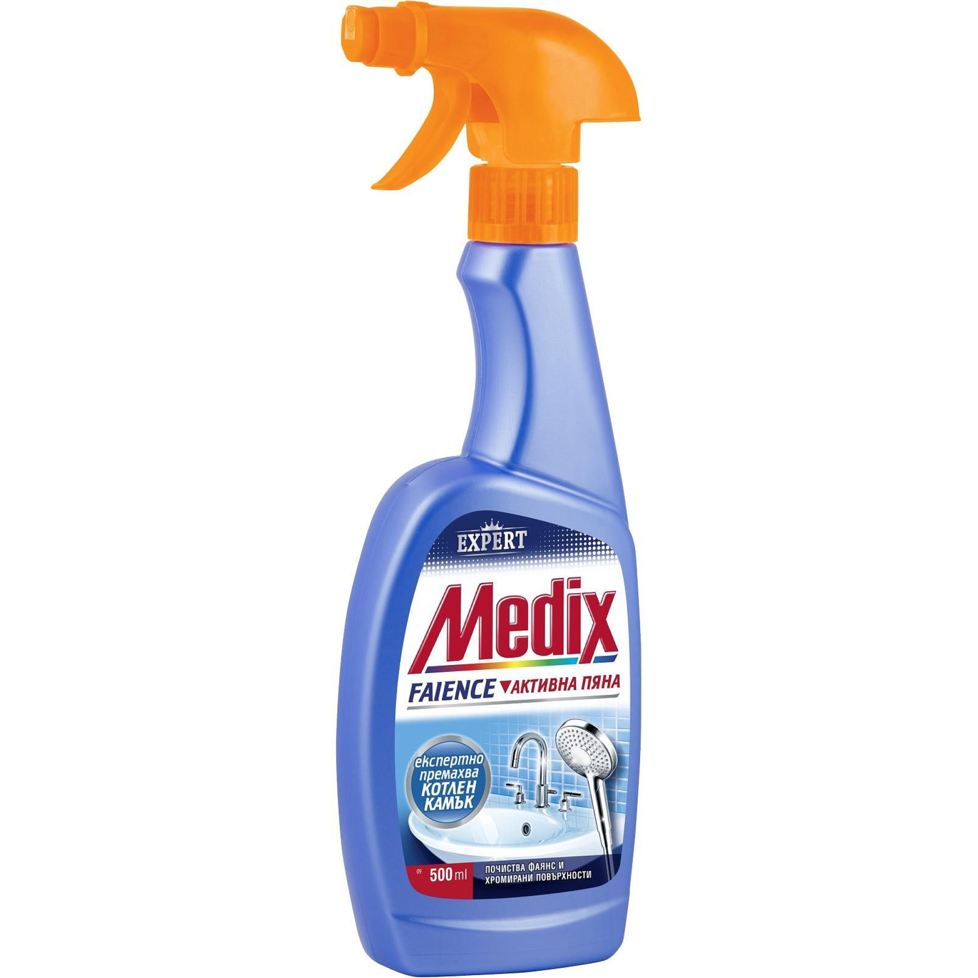 МЕДИКС FAIENCE активна пяна срещу котлен камък за фаянс и хромирани повърхности спрей 500 мл ...