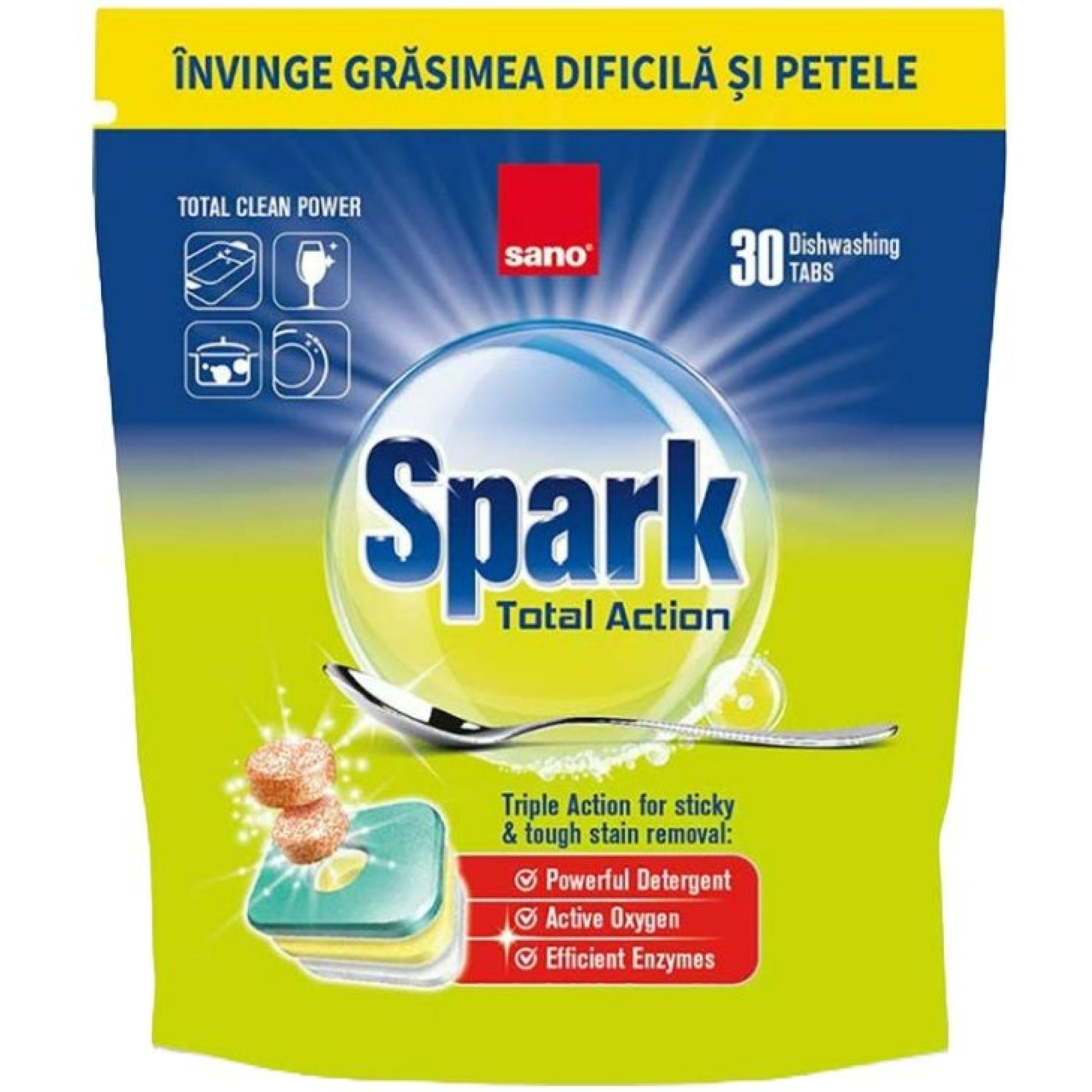 САНО SPARK TOTAL ACTION таблетки за съдомиялна 540 г 30 бр | Аптека Феникс