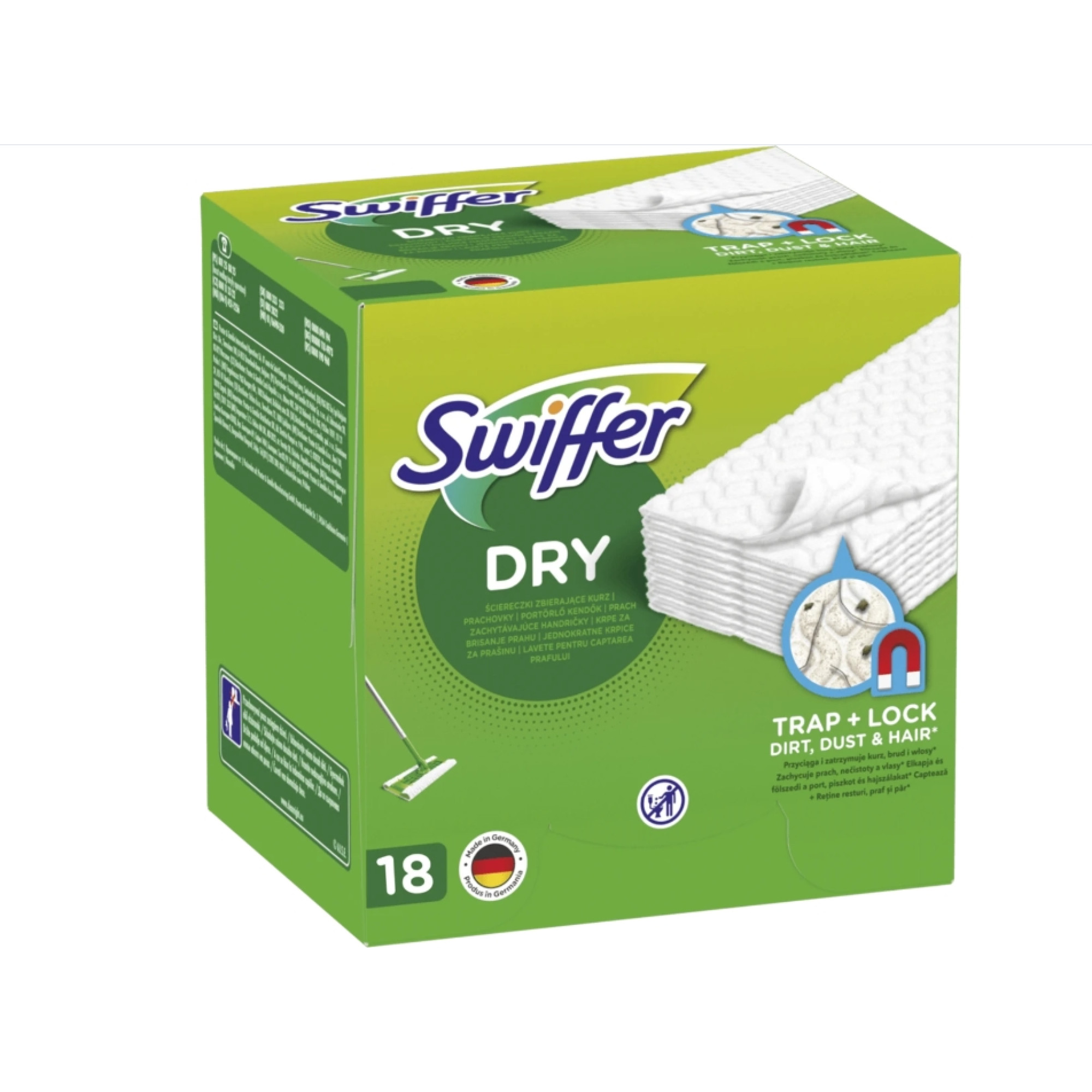 SWIFFER DRY TRAP + LOCK КЪРПИ ЗА ПОД прах мръсотия и косми 18 бр ...