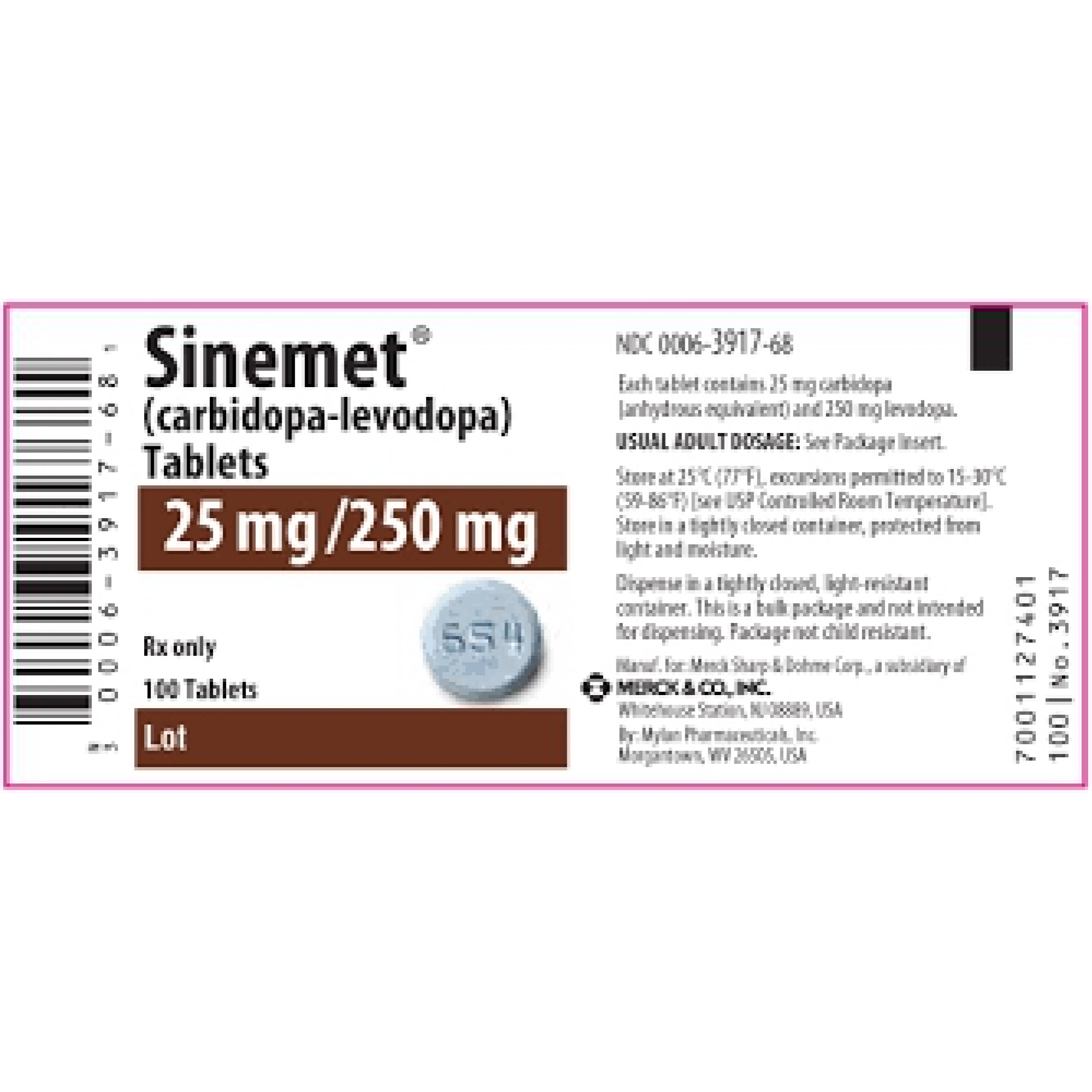 СИНЕМЕТ табл 25 мг/250 мг x 100 бр | Аптека Феникс