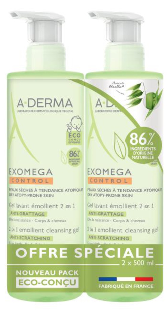 ᐉ А-ДЕРМА EXOMEGA CONTROL DUO ПРОМО КОМПЛЕКТ емолиентен почистващ гел ...