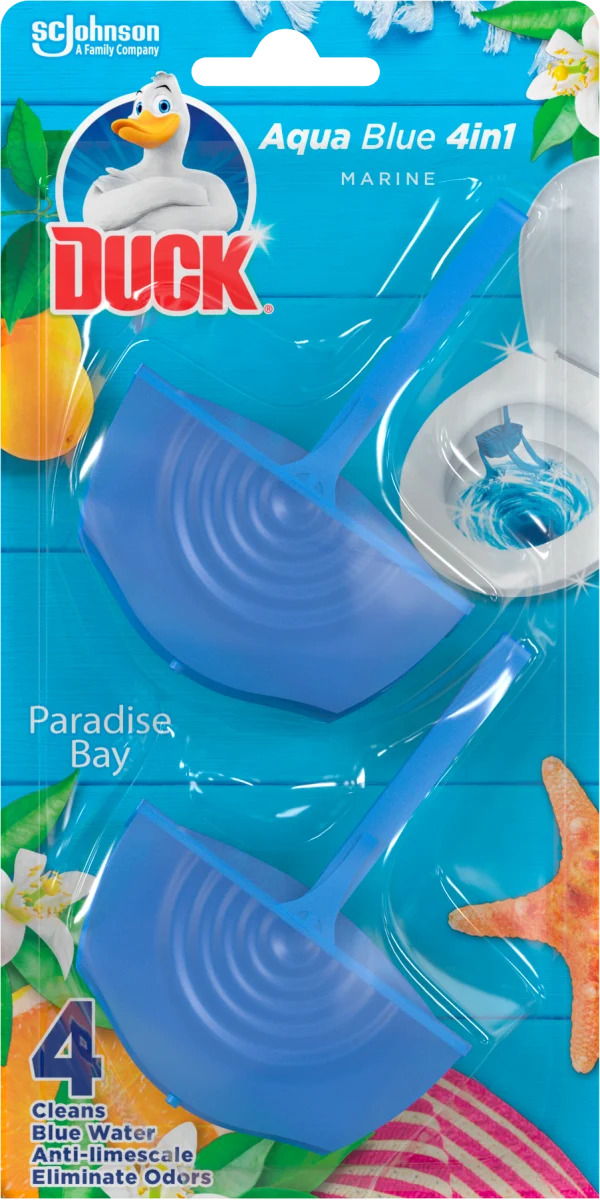 DUCK AQUA BLUE 4в1 PARADISE BAY тоалетно блокче кошничка 2 бр х 36 г ...