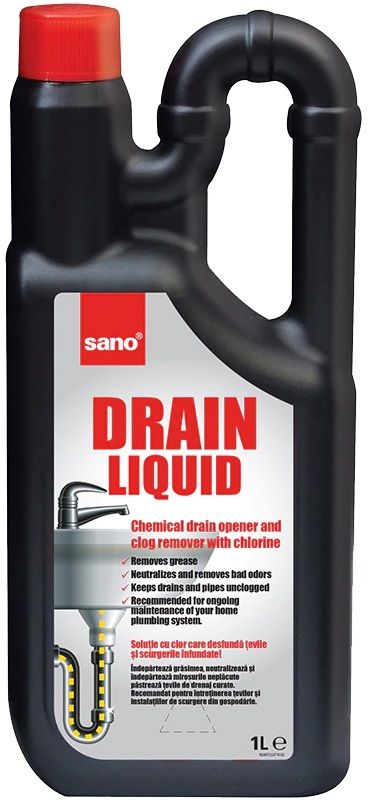 САНО DRAIN LIQUID течен препарат за отпушване на канали разтвор 1 л ...